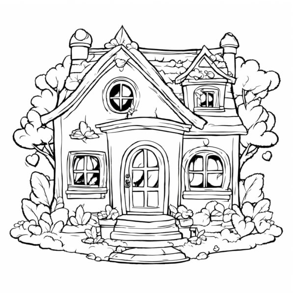 Download Whimsical House Surrounded by Nature Coloring pages Online ...