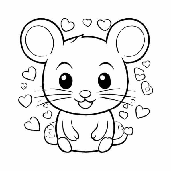 Download Cute Cartoon Mouse Surrounded by Hearts Coloring pages Online ...