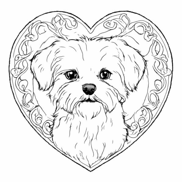 Download Heart-Shaped Dog Illustration Coloring pages Online - Creative ...