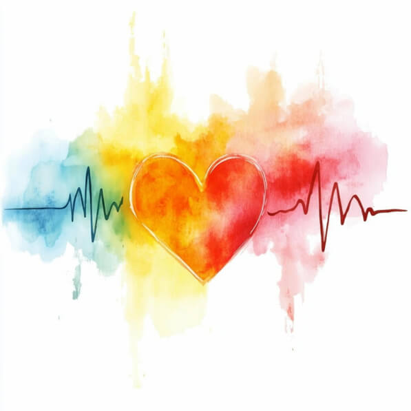 Download Colorful Heart and Heartbeat Line in Watercolor Style ...
