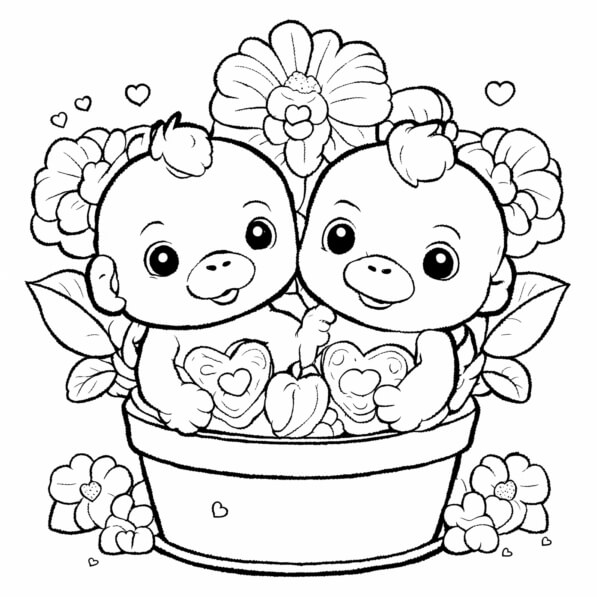 Descarga Patitos de dibujos animados lindos con corazones y flores ...