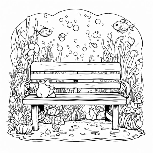Download Underwater Bench with Fish and Plants Coloring pages Online ...