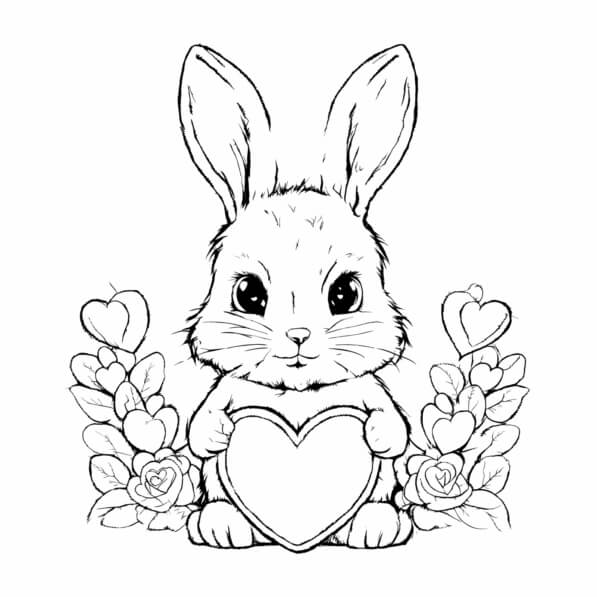 Download Cute Rabbit with Heart Illustration Coloring pages Online ...