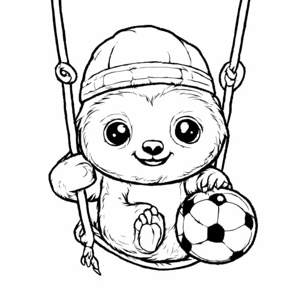 Download Cute Cartoon Sloth on a Swing with a Soccer Ball Coloring ...