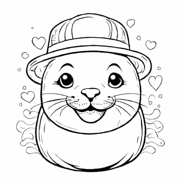 Download Happy Cartoon Seal with Hat Coloring pages Online - Creative ...