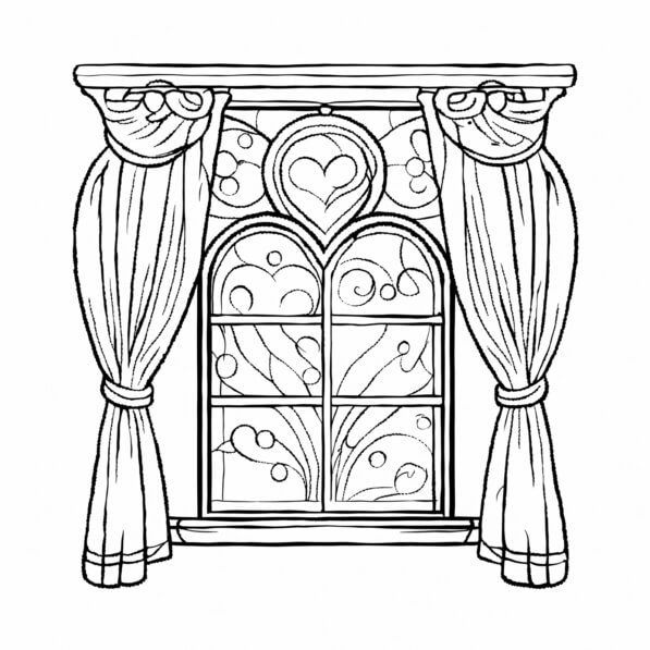 Download Elegant Window with Curtains Coloring pages Online - Creative ...
