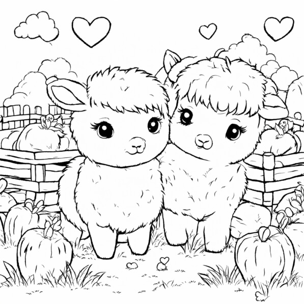 Descarga Dos llamas lindas en un entorno pastoral con corazones y ...