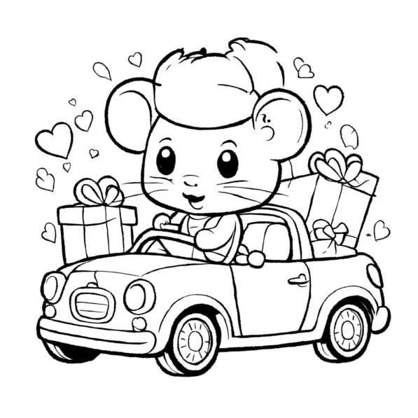 Descarga Ratón de dibujos animados conduciendo un coche con regalos ...