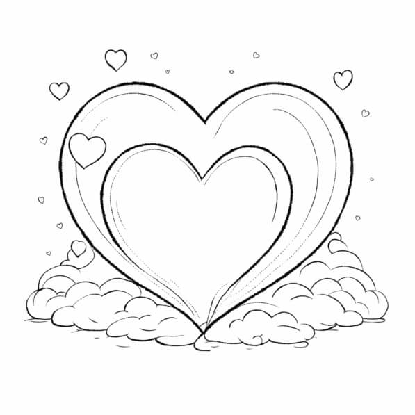 Download Heart Illustration with Clouds and Floating Hearts Coloring ...