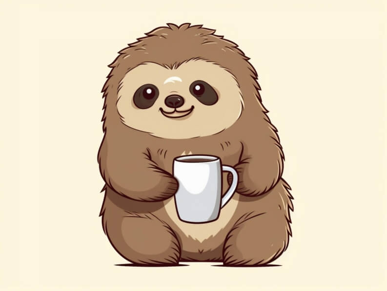 Download Cartoon Sloth Holding a Mug Backgrounds Online - Creative Fabrica