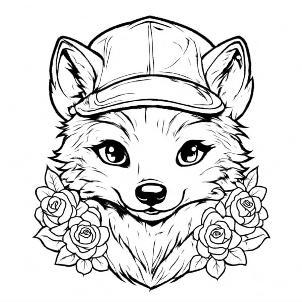 Download Stylized Fox Character with Roses Coloring pages Online ...