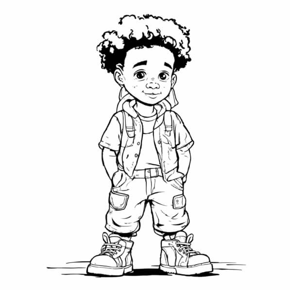 Download Cartoon Boy with Curly Hair in Casual Outfit Coloring pages ...