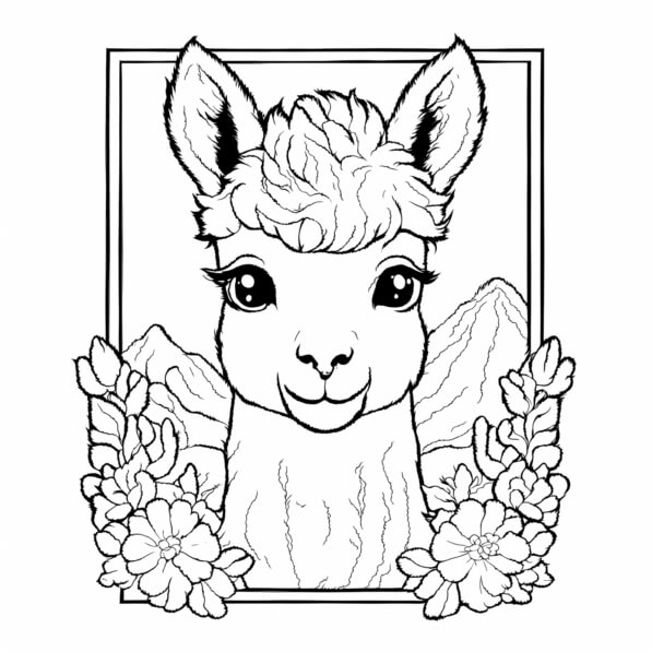 Descarga Página para colorear de llama con flores y montañas Páginas ...