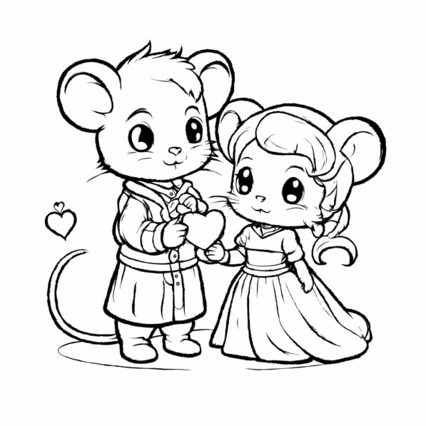 Download Cute Cartoon Mice Holding a Heart Coloring pages Online ...