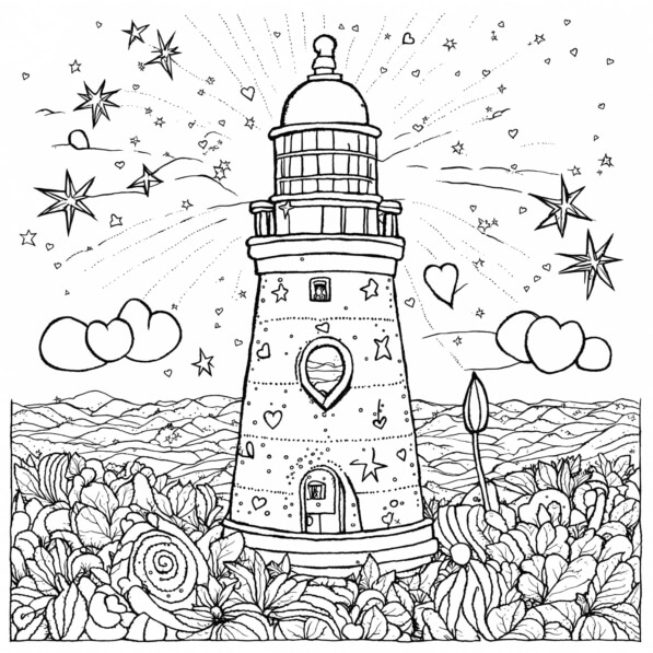 Download Whimsical Lighthouse with Floral Surroundings Coloring pages ...