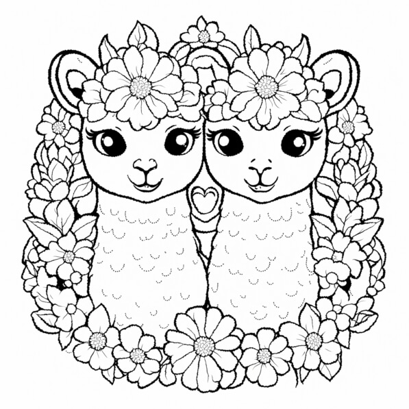Descarga Dos llamas de dibujos animados rodeadas de flores Páginas para ...