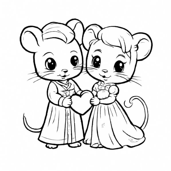 Download Cute Cartoon Mice Holding Heart Coloring pages Online ...