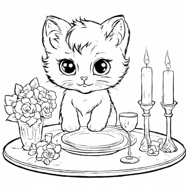 Download Cute Cat Dining Table Illustration Coloring pages Online ...