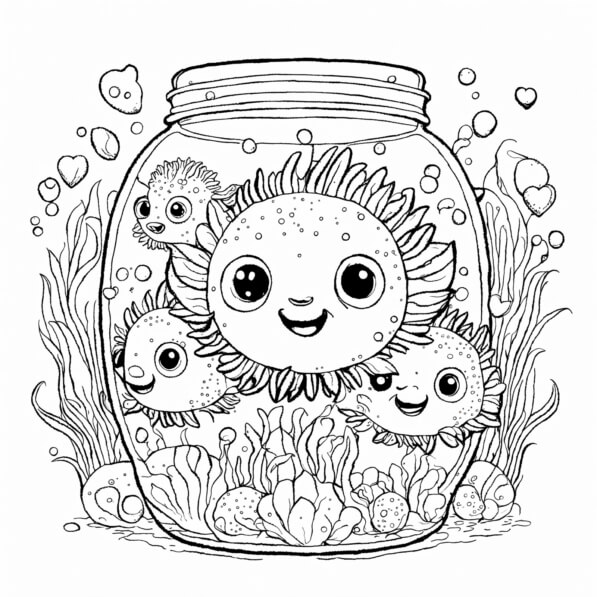 Download Cute Fish in a Jar Underwater Scene Coloring pages Online ...