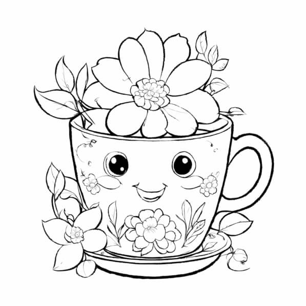 Download Cute Flower Cup Illustration Coloring pages Online - Creative ...