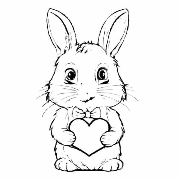 Download Cute Rabbit Holding Heart Coloring pages Online - Creative Fabrica