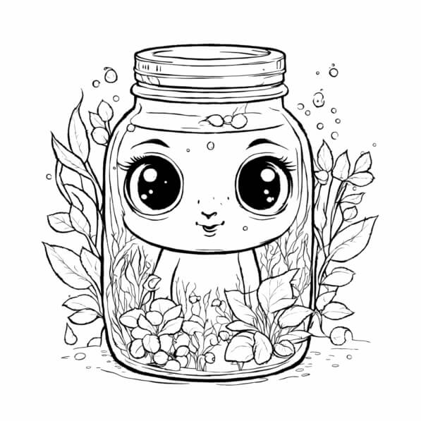 Download Cute Character in a Jar with Aquatic Plants Coloring pages ...