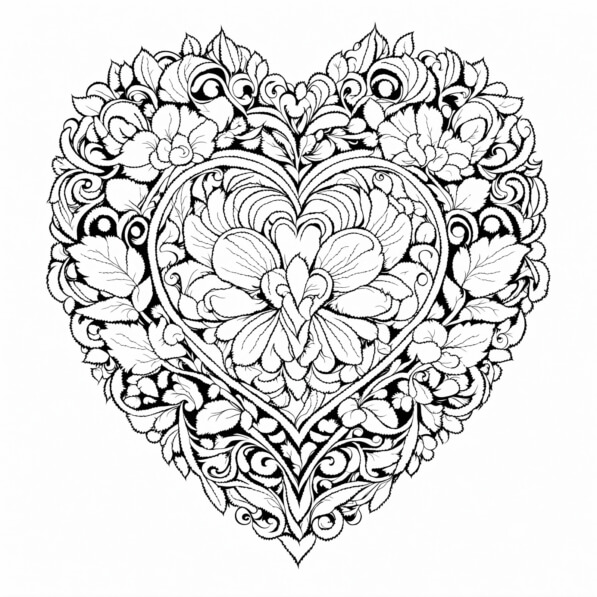 Download Intricate Floral Heart Design Coloring pages Online - Creative ...