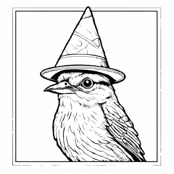 Download Bird with Party Hat Coloring pages Online - Creative Fabrica