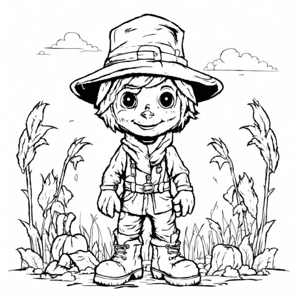 Download Cartoon Scarecrow in a Field Coloring pages Online - Creative ...