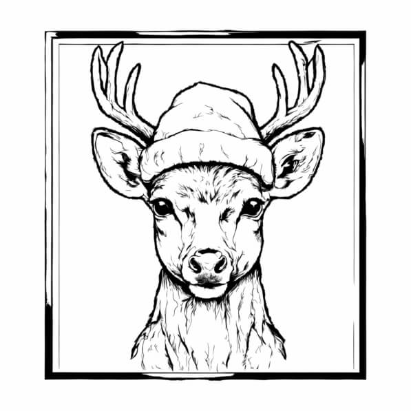 Download Whimsical Deer Illustration with Winter Hat Coloring pages ...