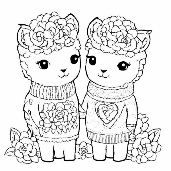 Descarga Dos llamas de dibujos animados con tocados florales Páginas ...