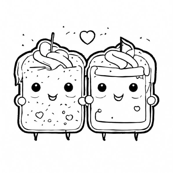 Download Cute Cartoon Pastries in Love Coloring pages Online - Creative ...