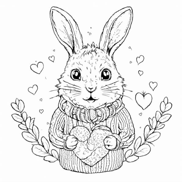 Download Cute Rabbit Holding a Heart Coloring pages Online - Creative ...