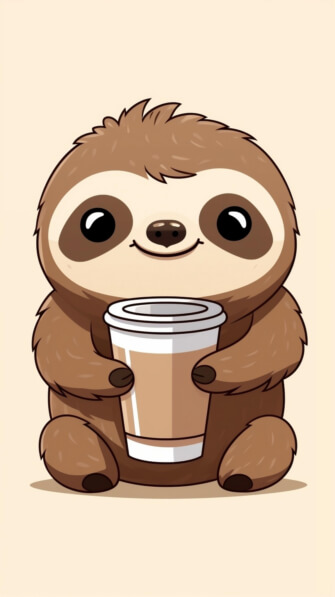 Download Adorable Cartoon Sloth with Coffee Cup Backgrounds Online ...