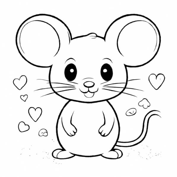 Descarga Dibujo animado de un ratón lindo con corazones Páginas para ...