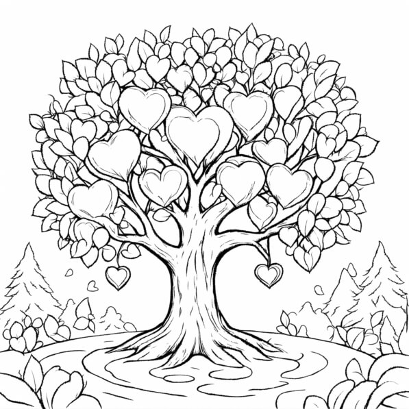 Download Heart-Shaped Tree Illustration Coloring pages Online ...