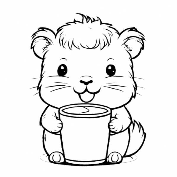 Download Cute Cartoon Animal Holding a Cup Coloring pages Online ...