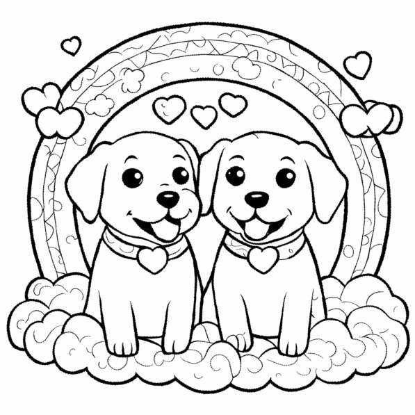 Descarga Dos cachorritos con arcoíris y corazones Páginas para colorear ...