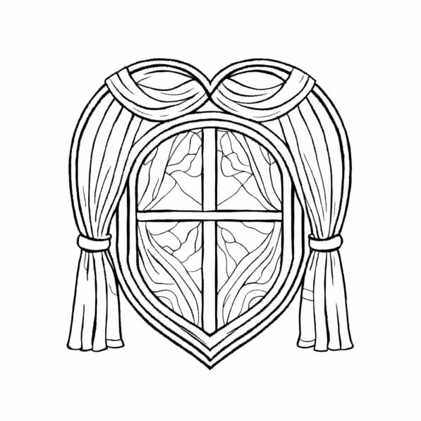 Download Heart-shaped Window with Curtains Coloring pages Online ...