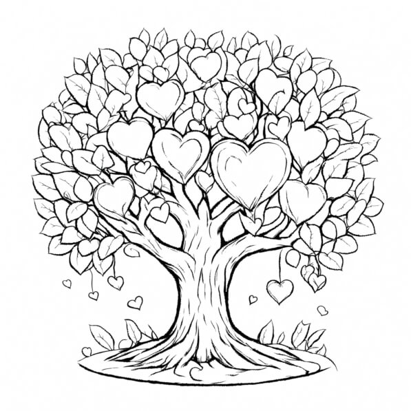 Download Heart Tree Illustration Coloring pages Online - Creative Fabrica