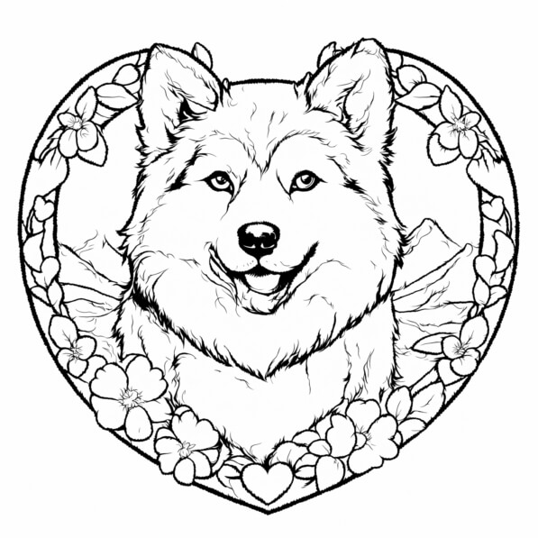 Download Illustration of a Wolf with Floral Heart Design Coloring pages ...