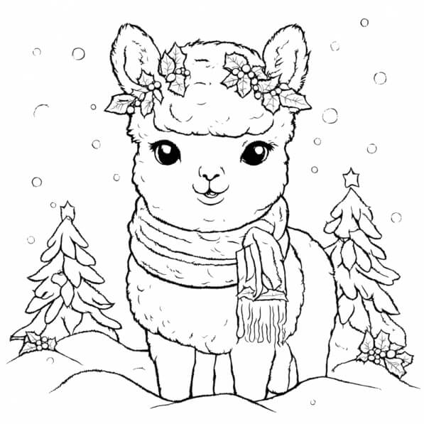 Download Cute Llama in Winter Wonderland Coloring pages Online ...