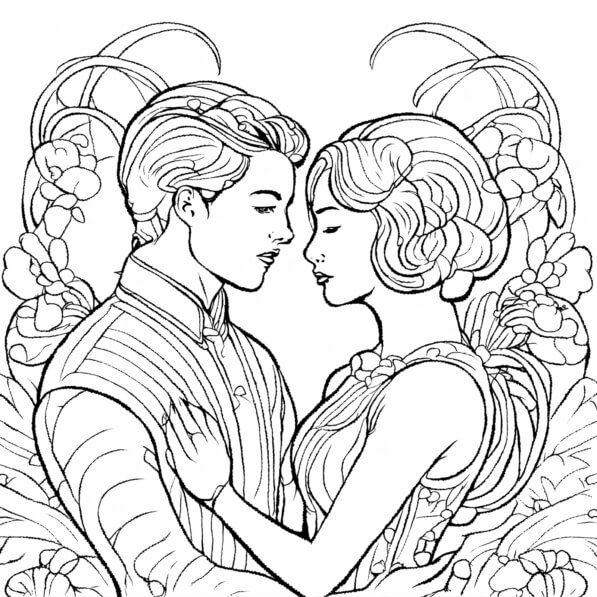 Download Romantic Couple in Floral Surroundings Coloring pages Online ...