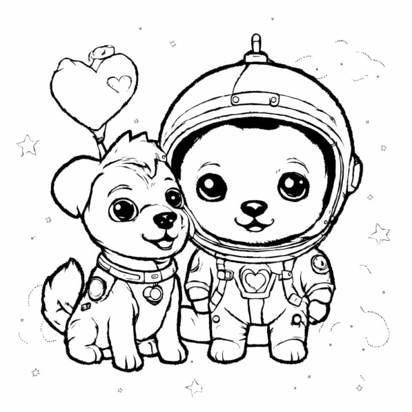 Download Cute Dog and Bear in Space Coloring pages Online - Creative ...