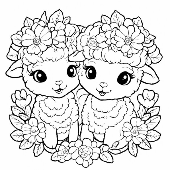 Descarga Dos corderitos adorables con coronas de flores Páginas para ...
