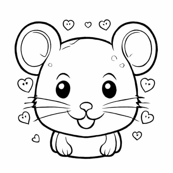 Download Cute Cartoon Mouse with Hearts Coloring pages Online ...