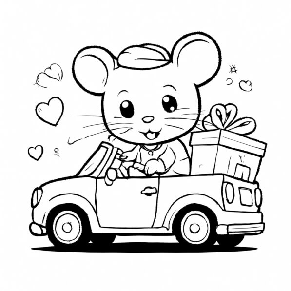 Download Happy Mouse Driving a Convertible with a Gift Coloring pages ...