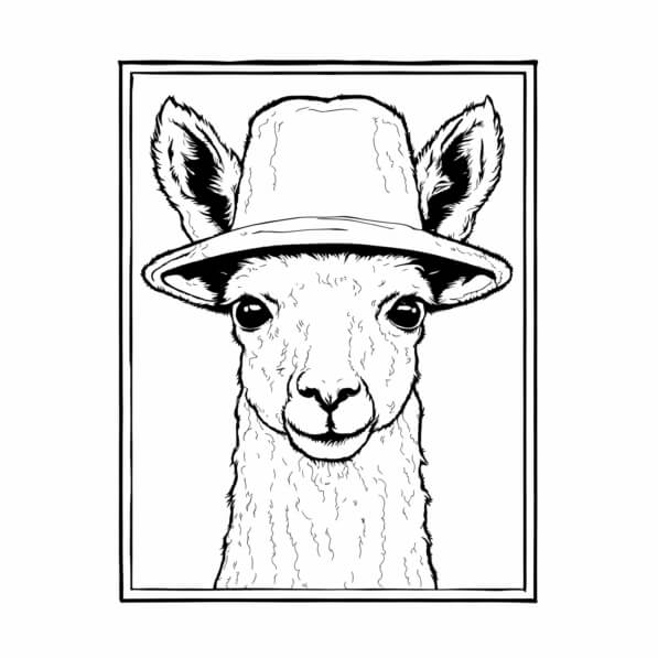 Download Llama Wearing a Hat Coloring pages Online - Creative Fabrica