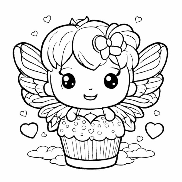 Download Cute Fairy Character on Cupcake Coloring pages Online ...