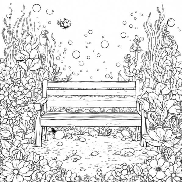 Download Underwater Bench Surrounded by Aquatic Plants and Bubbles ...